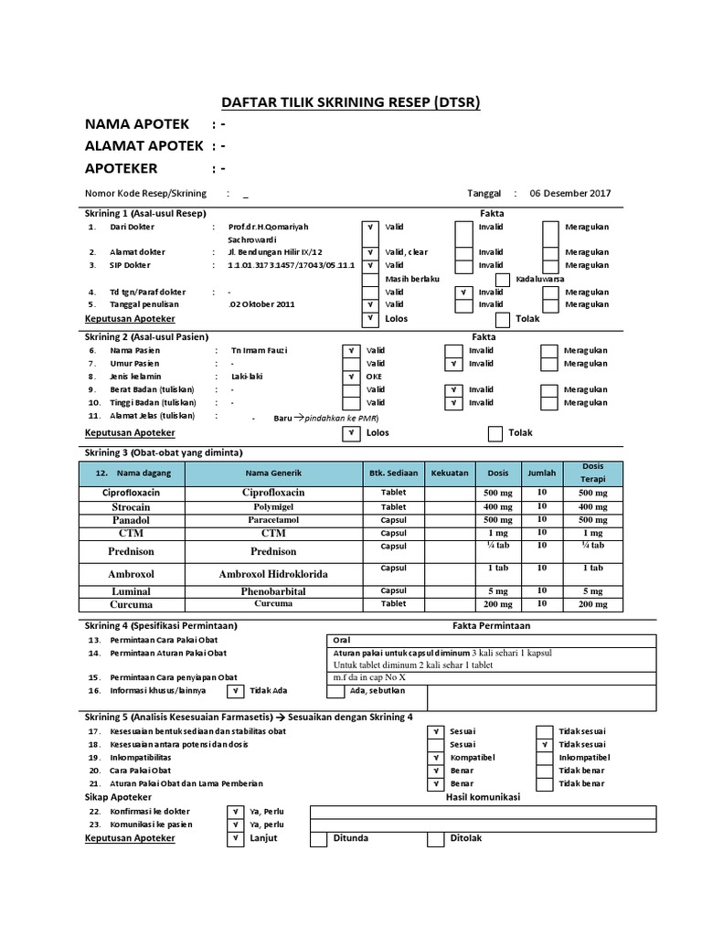 Skrining Resep Apotek: Validasi dan Keputusan | PDF