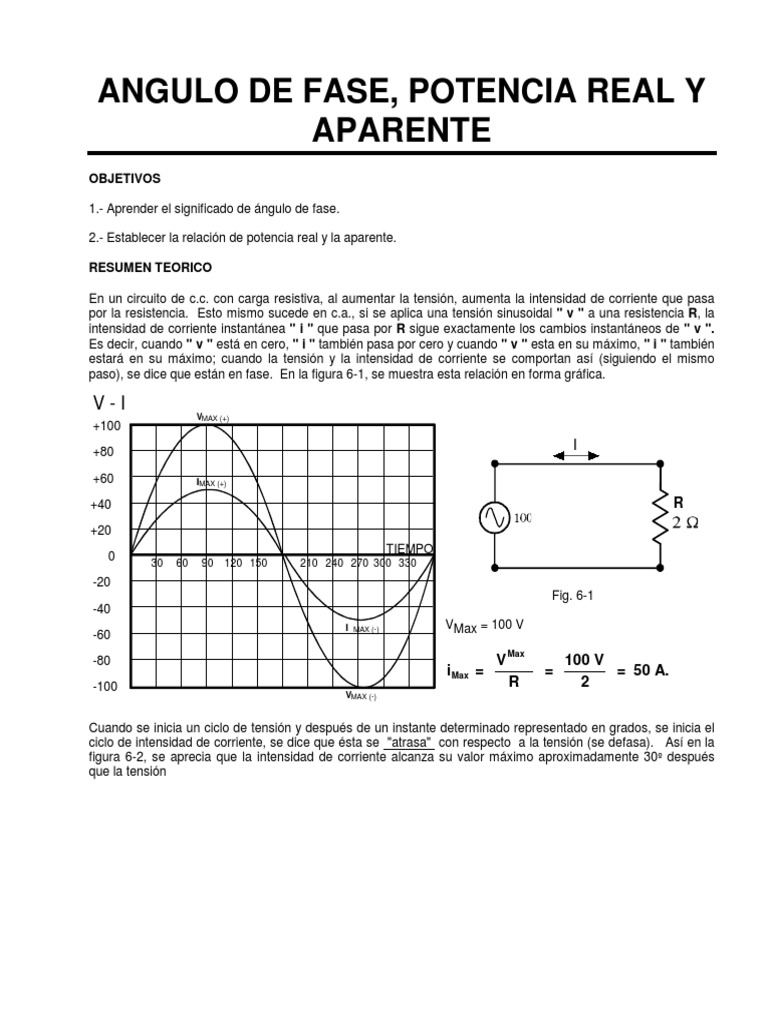Angulo de Fase, Potencia Real y Aparente Scribd | Energia electrica ...