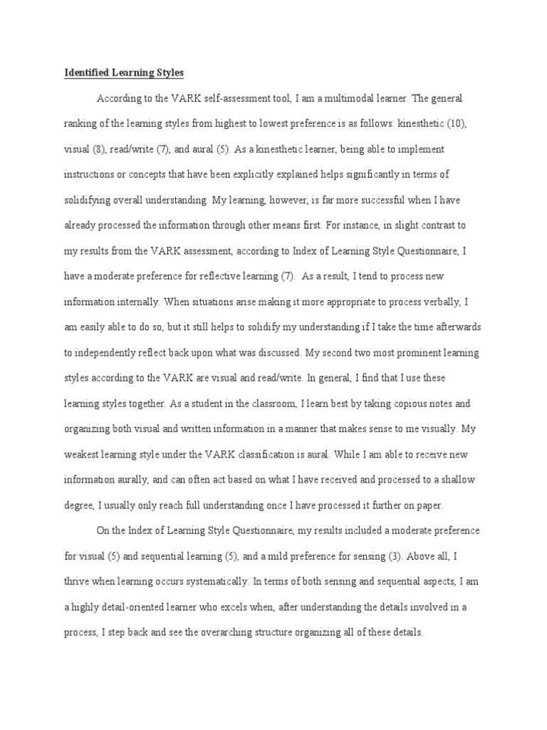 Learning Style Reflection | PDF | Learning Styles | Field Research