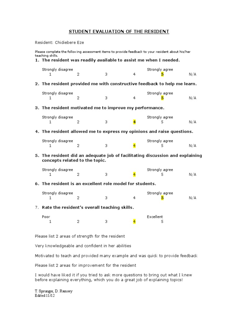Student Eval of Resident-2 | PDF | Educational Assessment | Educational ...