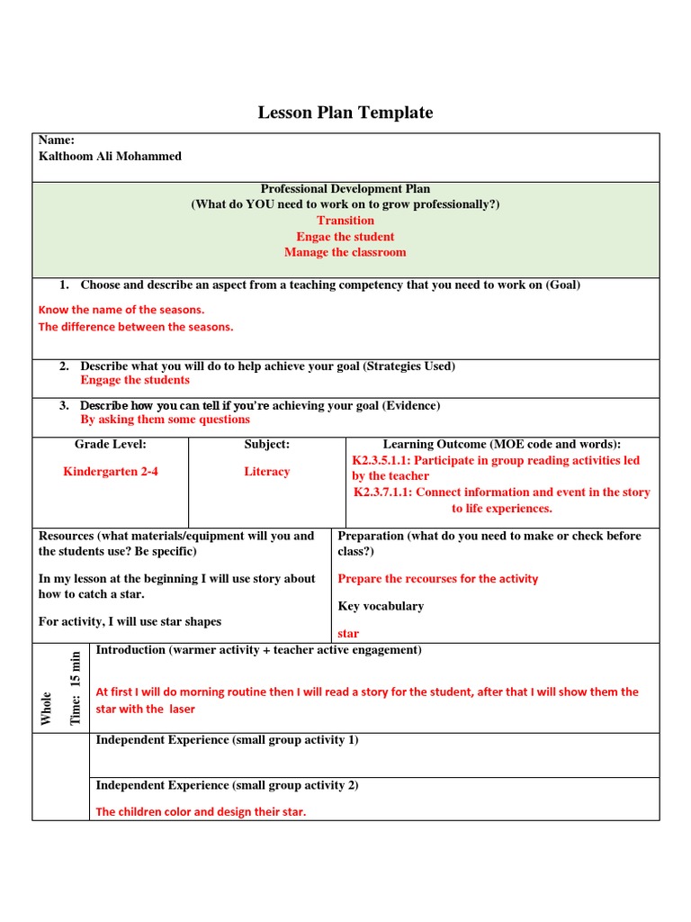 Engaging Kindergarten Star Lesson Plan | PDF | Lesson Plan | Change