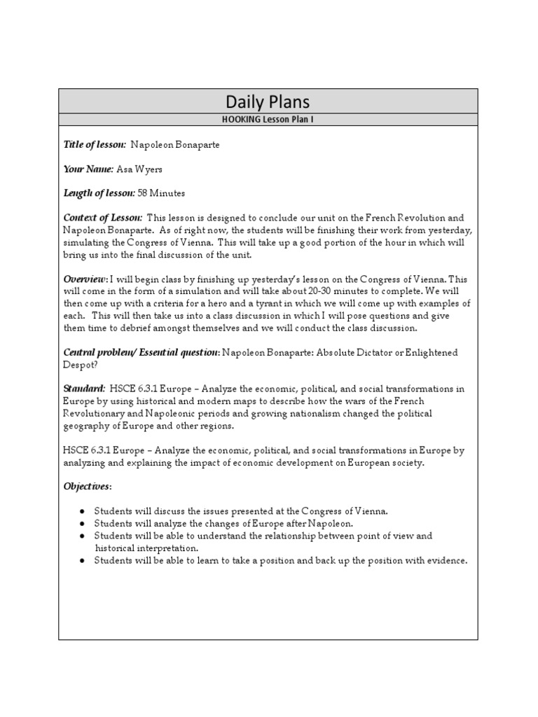 Napoleon: Hero or Tyrant? Lesson Plan | PDF | Napoleon | Change