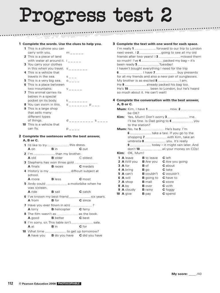 Progress Test 2 PDF | PDF | Leisure