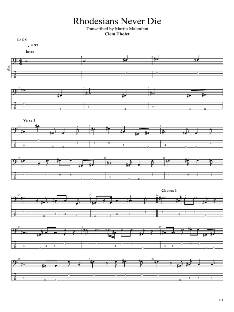 Clem Tholet - Rhodesians Never Die (Bass Tab) | PDF