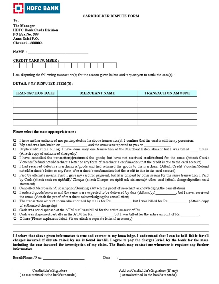 Cardholder Dispute Form | PDF | Credit Card | Financial Transaction Cardholder Dispute Form | PDF | Credit Card | Financial Transaction