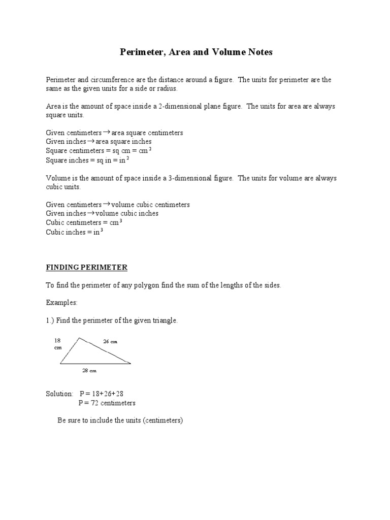 Perimeter Area Volume | PDF | Area | Volume