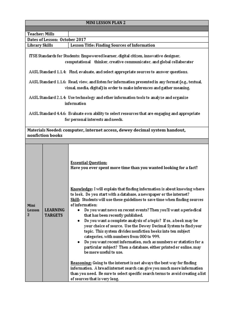 Mini Lesson Plan 2 | Download Free PDF | Lesson Plan | Books