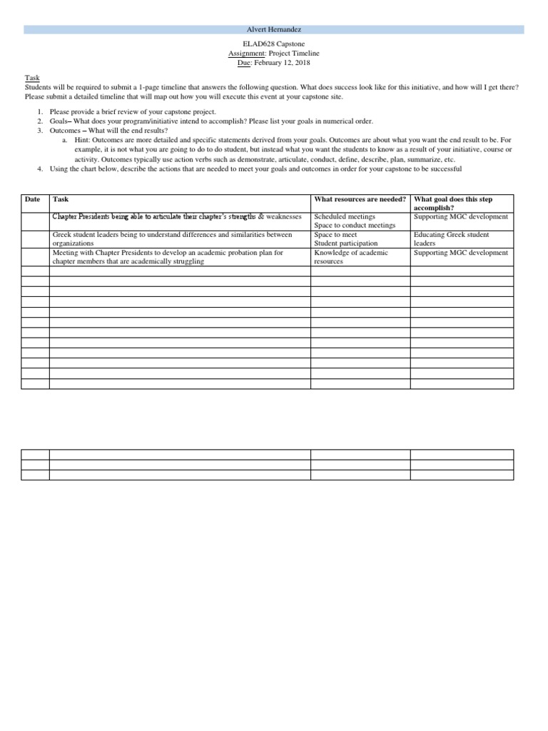 Capstone Timeline | PDF | Question | Goal