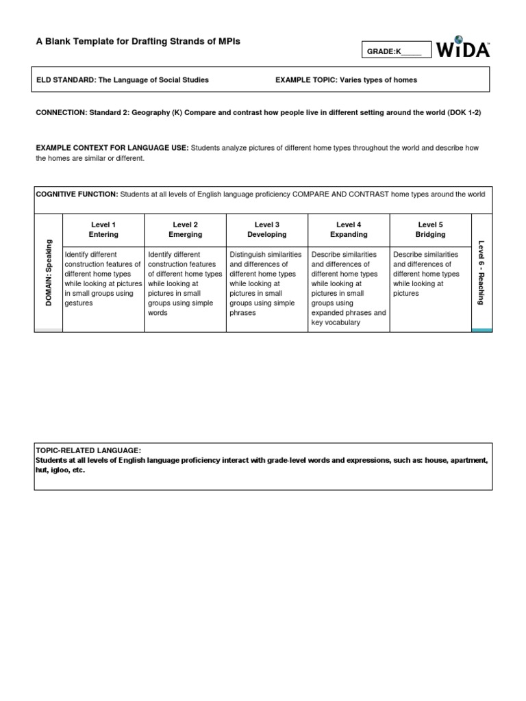 WIDA Standards Blank Template (Harris Speciale, Olivia) | PDF