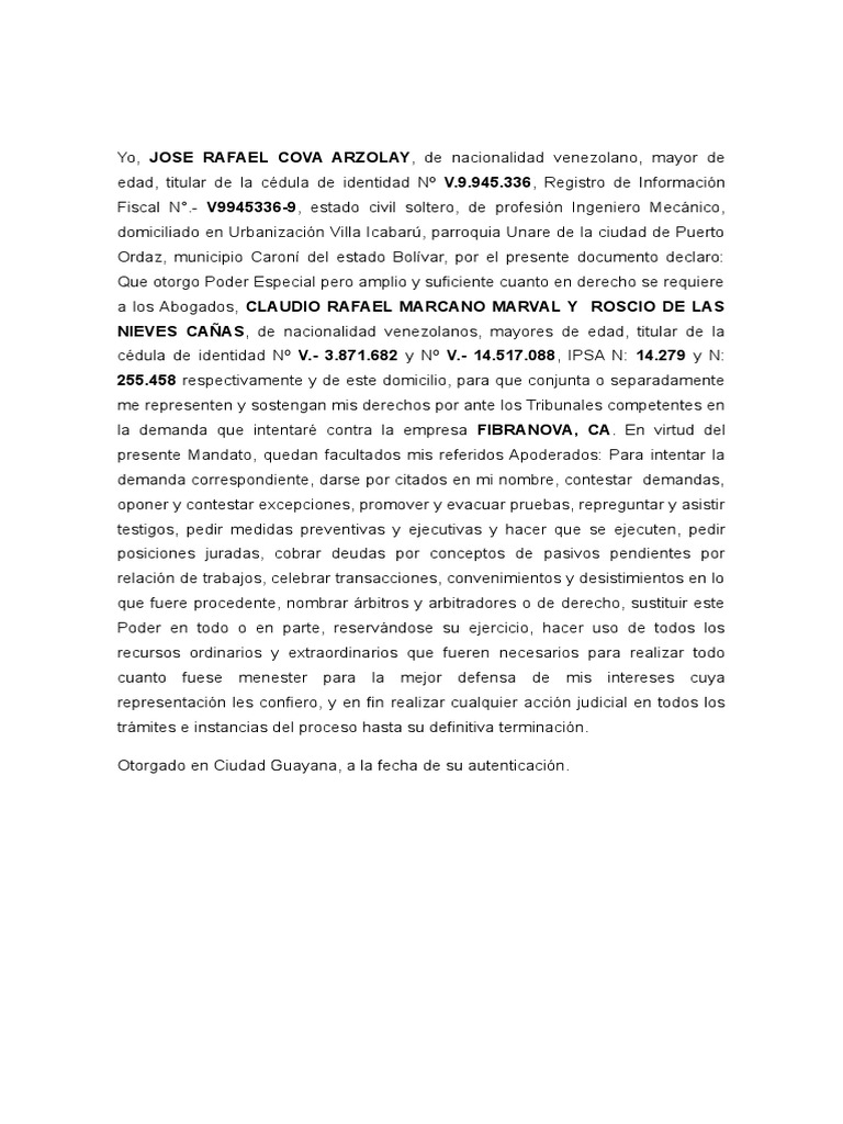Poder Especial para Juicio | Descargar gratis PDF | Venezuela | Demanda ...