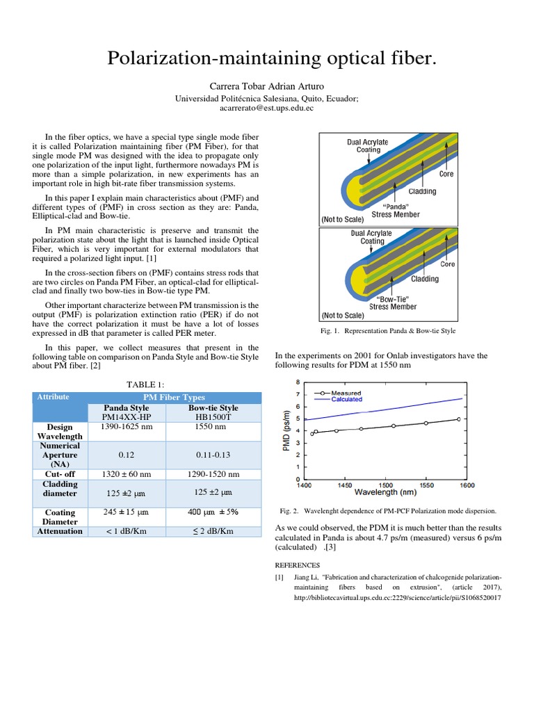 Polarization-Maintaining Optical Fiber. | PDF | Optical Fiber | Waves
