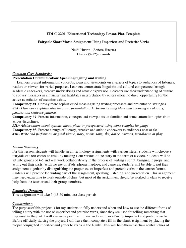 EDUC2220 Lesson Plan Template | PDF | Grammatical Tense | Style (Fiction)