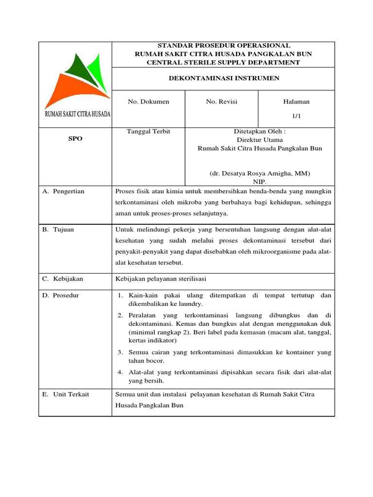 Sop Sterilisasi CSSD Yogo | PDF