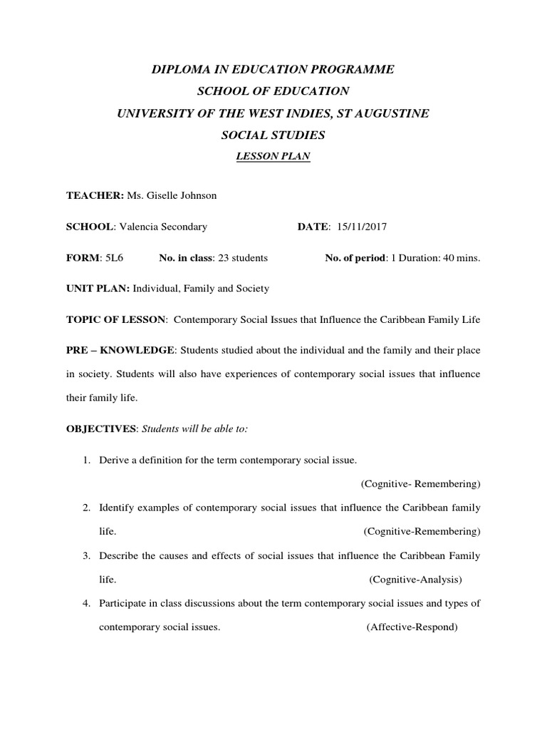 Lesson Plan Form 4 Contemporary Social Issues | PDF | Teachers | Change