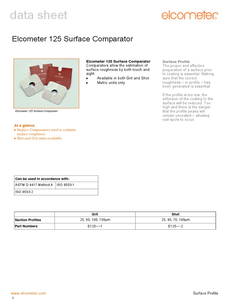 Data Sheet: Elcometer 125 Surface Comparator | PDF | Surface Roughness ...