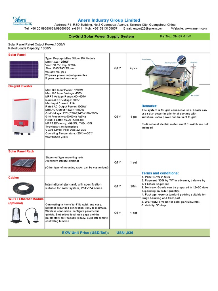 On-Grid Solar Power System Quotation - ANERN (1 - 3KW) Precios | PDF ...