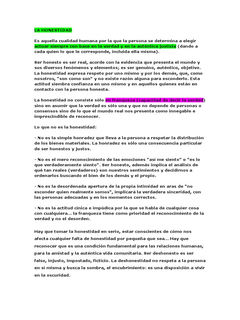 LA HONESTIDAD y La Franqueza | PDF