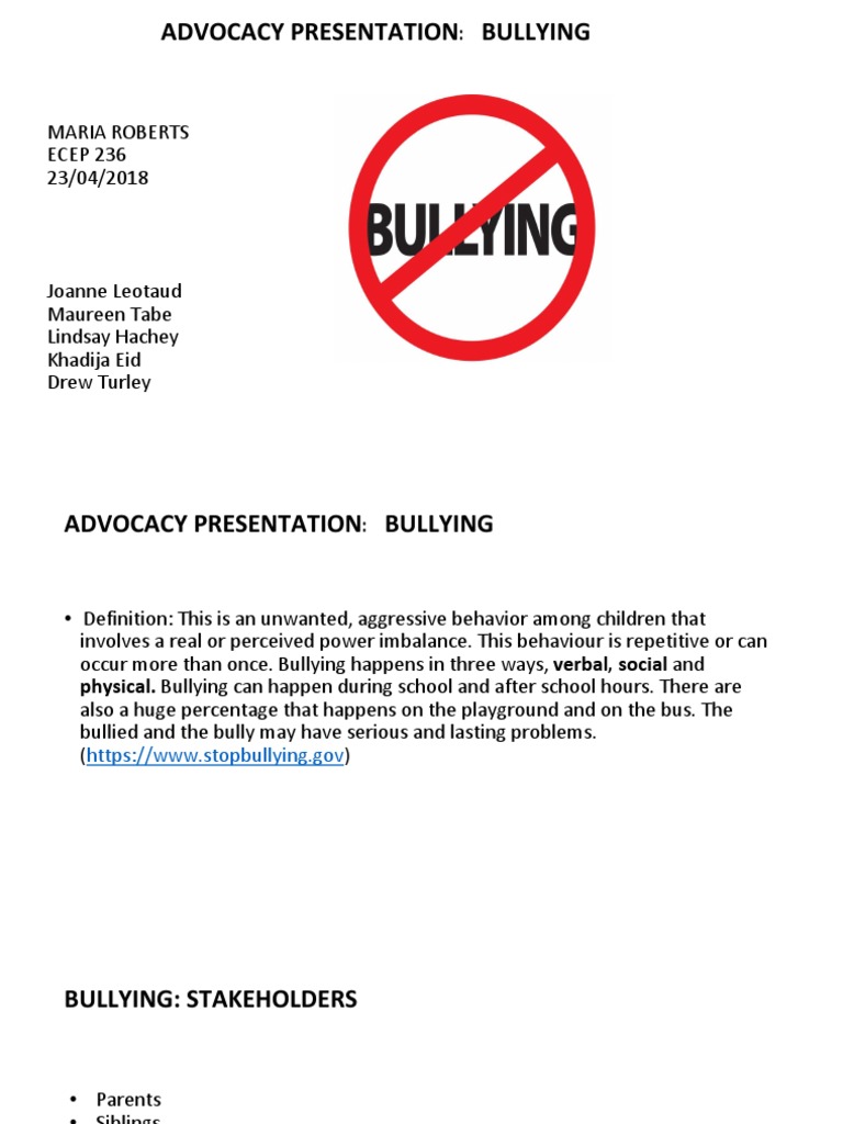 Advocacy for Anti-Bullying Awareness | PDF | Bullying | Early Childhood ...