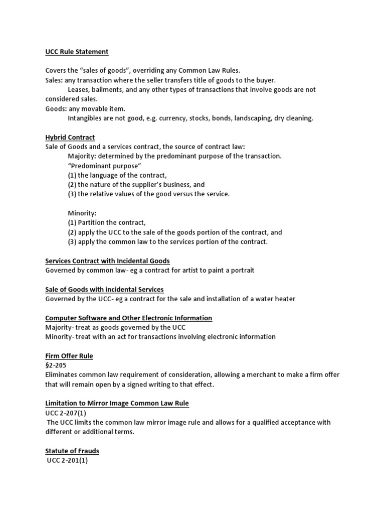 Contracts - UCC Rule Outline | PDF | Implied Warranty | Breach Of Contract