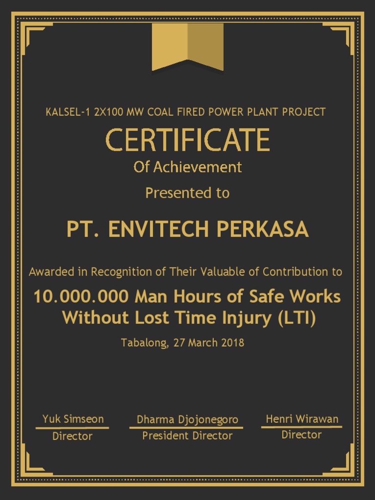 Pt. Envitech Perkasa: 10.000.000 Man Hours of Safe Works Without Lost ...