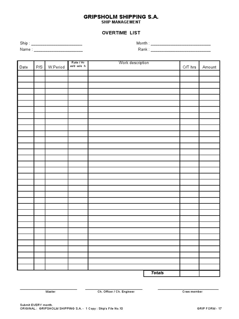 Gripsholm Shipping S.A.: Overtime List | PDF | Human Resource ...