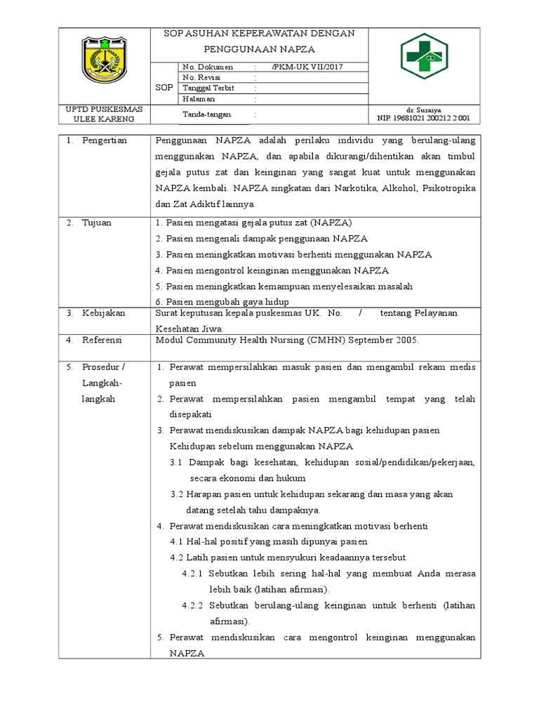 01 Sop Form Dengan Penggunaan Napza | PDF