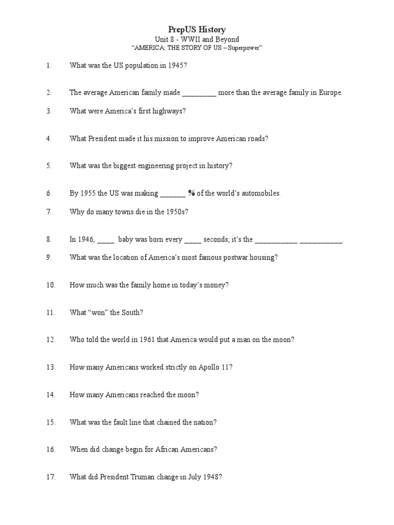 America The Story of Us Questions | PDF | Travel