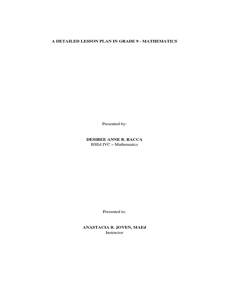 A Detailed Lesson Plan in Grade 9 - Mathematics: Presented by | PDF | Rectangle | Convex Geometry