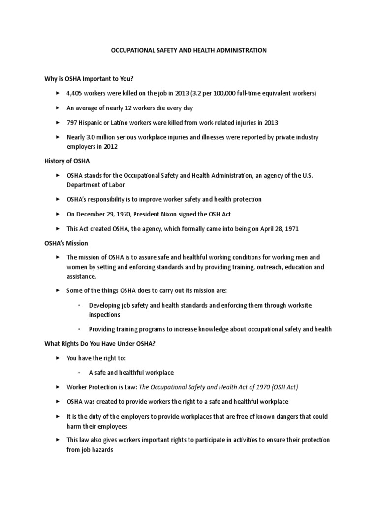 Osha | PDF | Occupational Safety And Health Administration ...