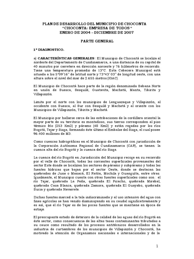 Plan de Desarrollo Choconta Cundinamarca | PDF | Alcalde | Clima