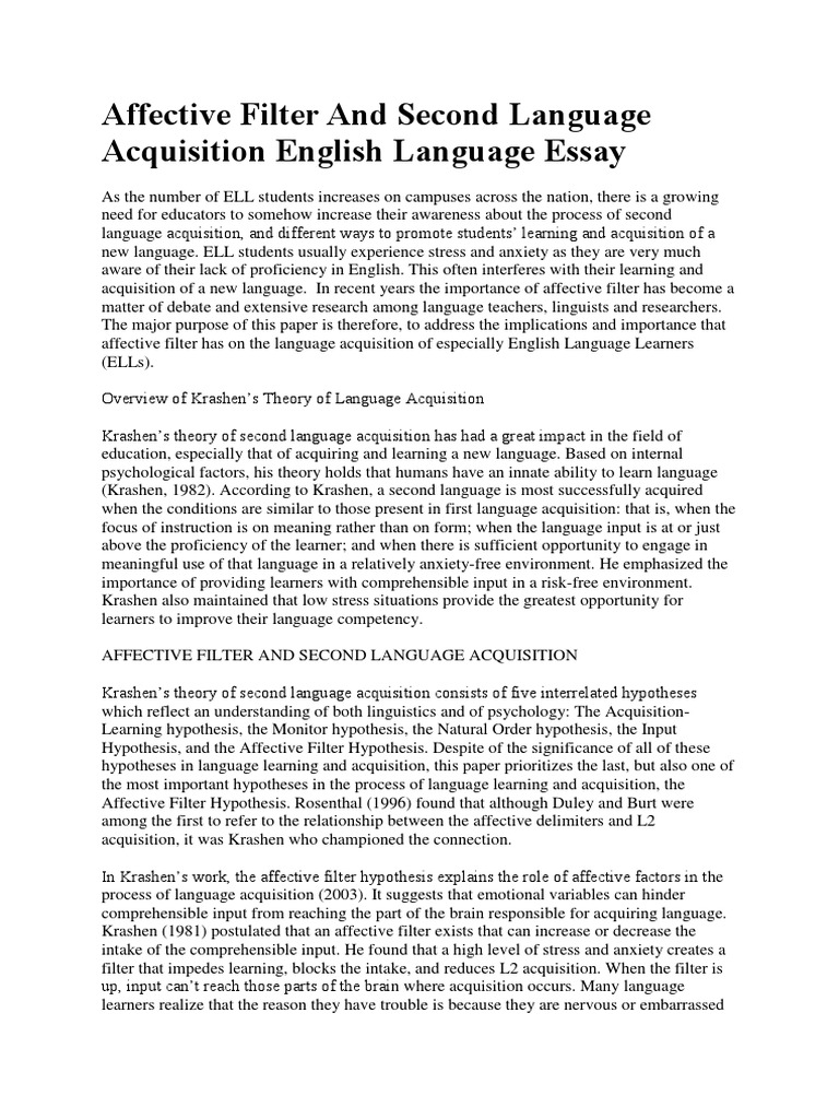 Affective Filter in Language Learning | PDF | Second Language ...