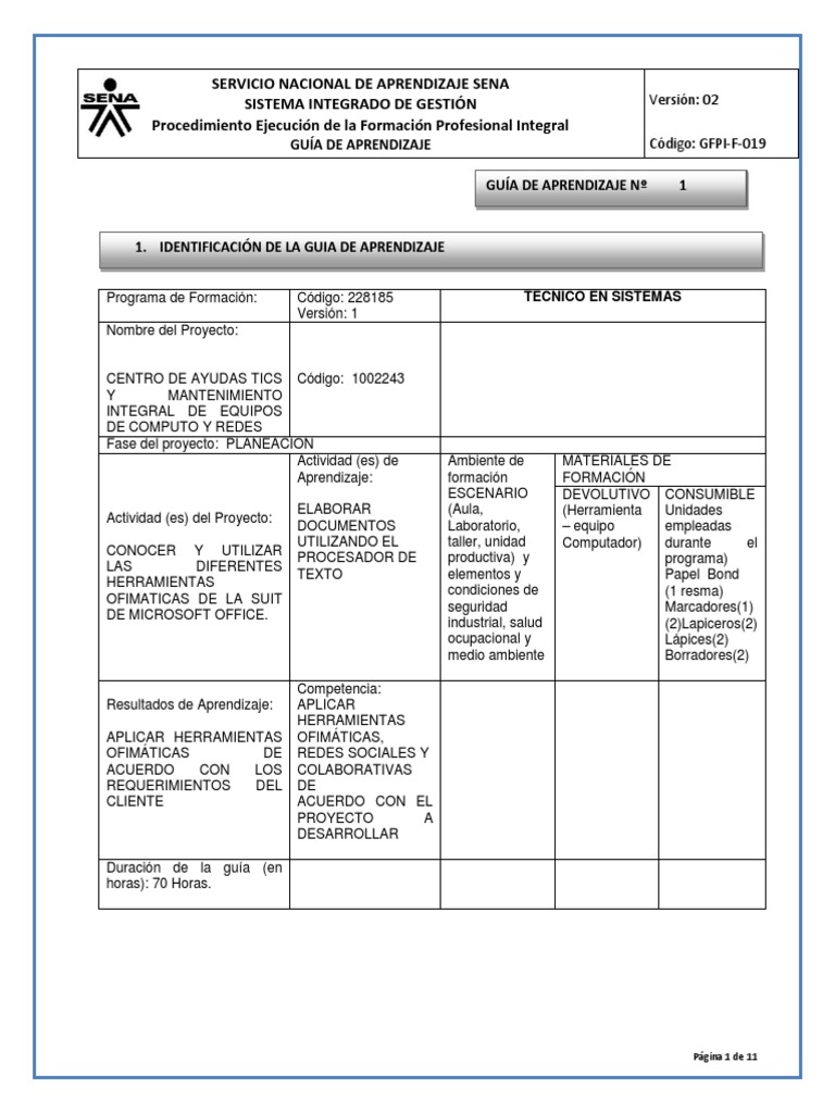 GFPI-F-019 Formato Guia de Aprendizaje WORD | PDF | Microsoft | Microsoft Word