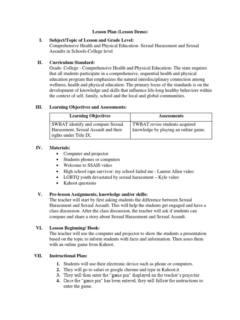 Lesson Demo Lesson Plan | PDF | Physical Education | Lesson Plan