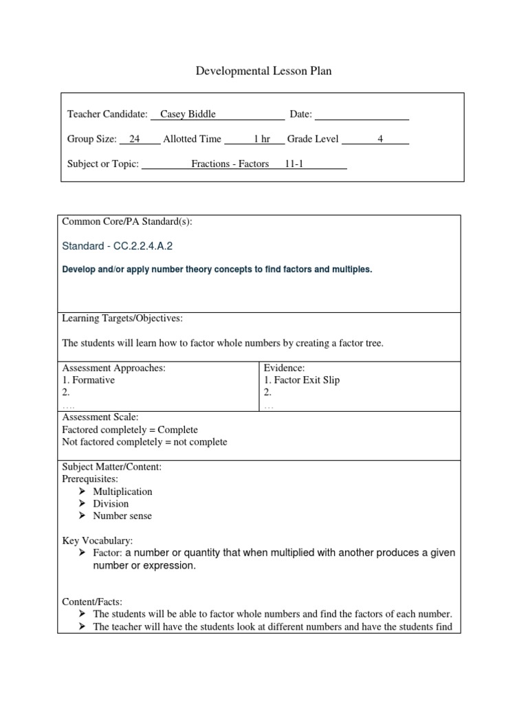 Developmental Lesson Plan: Standard - CC.2.2.4.A.2 | Download Free PDF ...