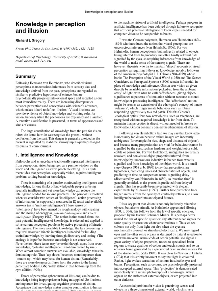 Knowledge in perception and illusion: Richard L Gregory