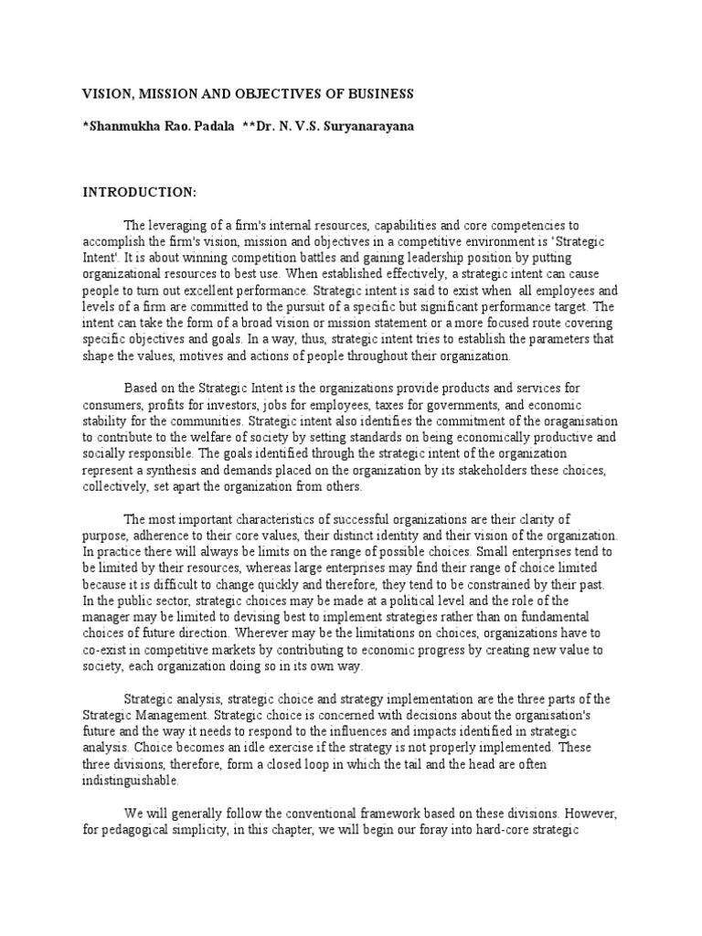 Strategic Intent for Business Success | PDF | Goal | Strategic Management