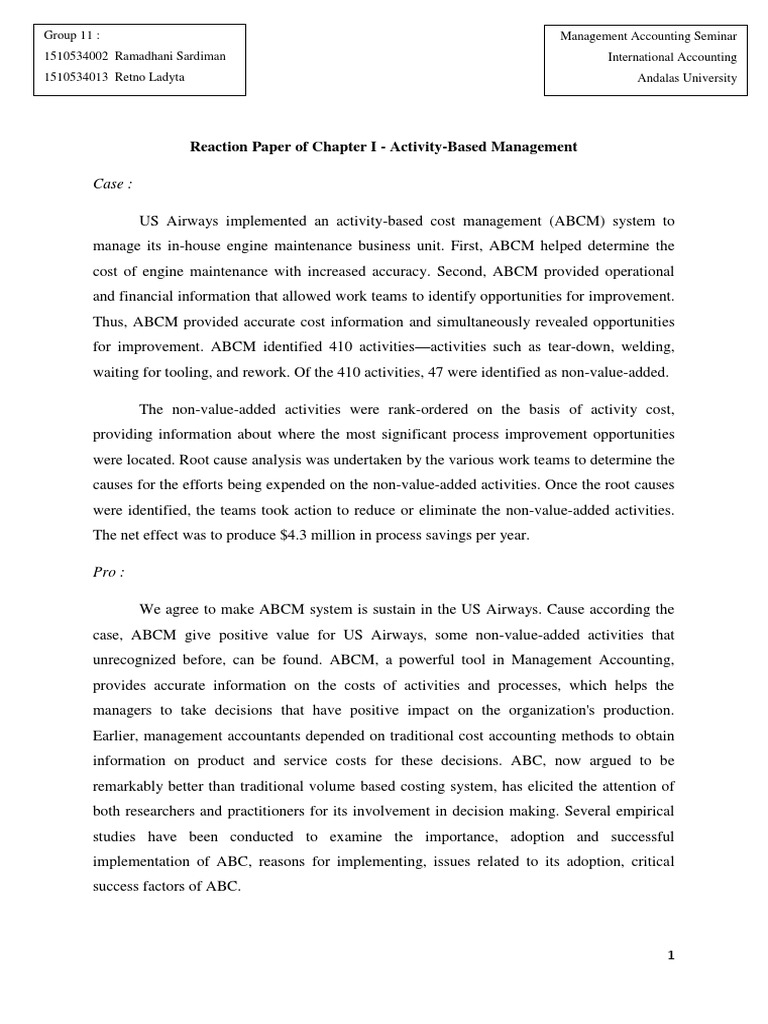 ABCM Implementation at US Airways | PDF | Cost Accounting | Management ...
