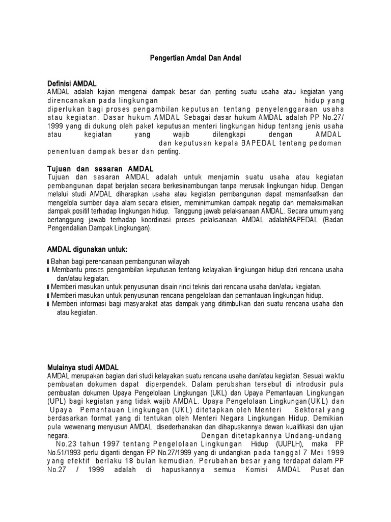 Pengertian Amdal Dan Andal | PDF