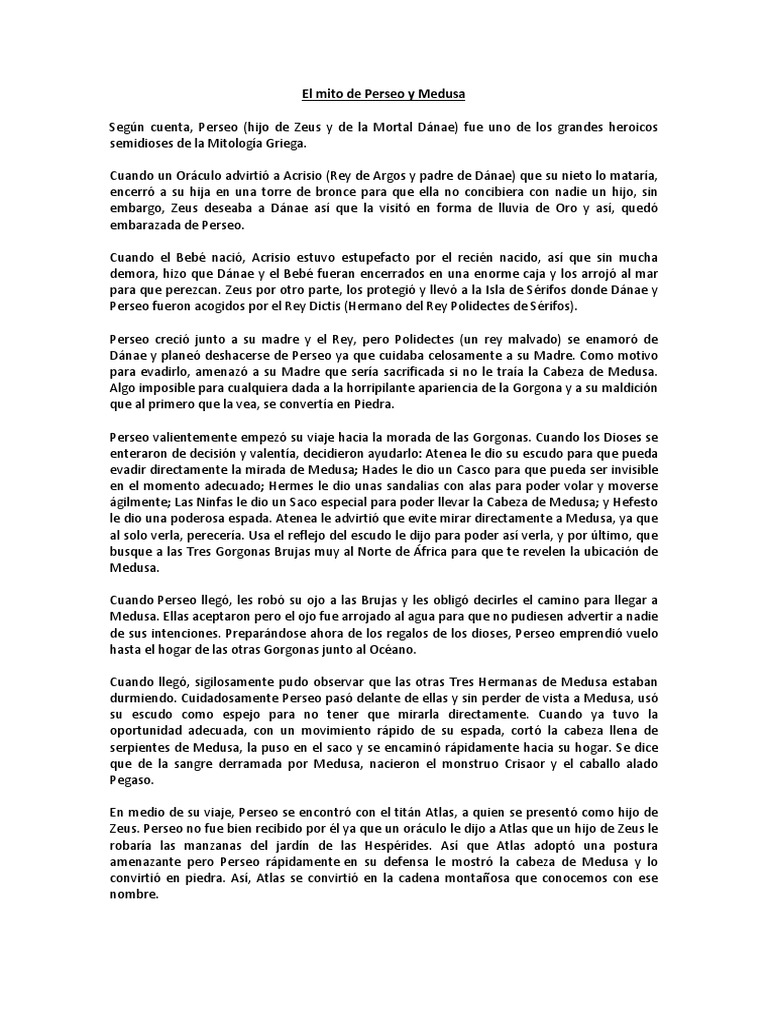 El Mito de Perseo y Medusa | PDF | Medusa | Personajes mitologicos