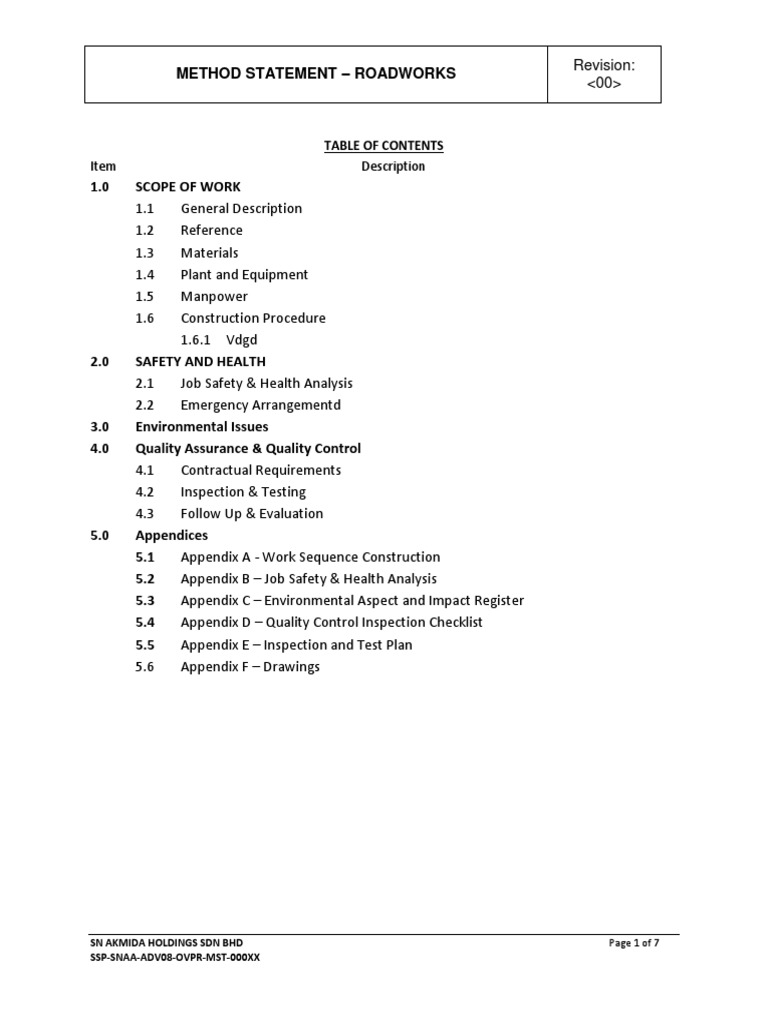 Method Statement Road | Road Surface | Concrete