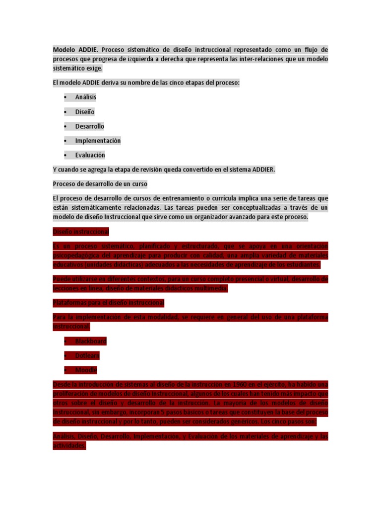 Modelo Addie | PDF | Diseño instruccional | Diseño