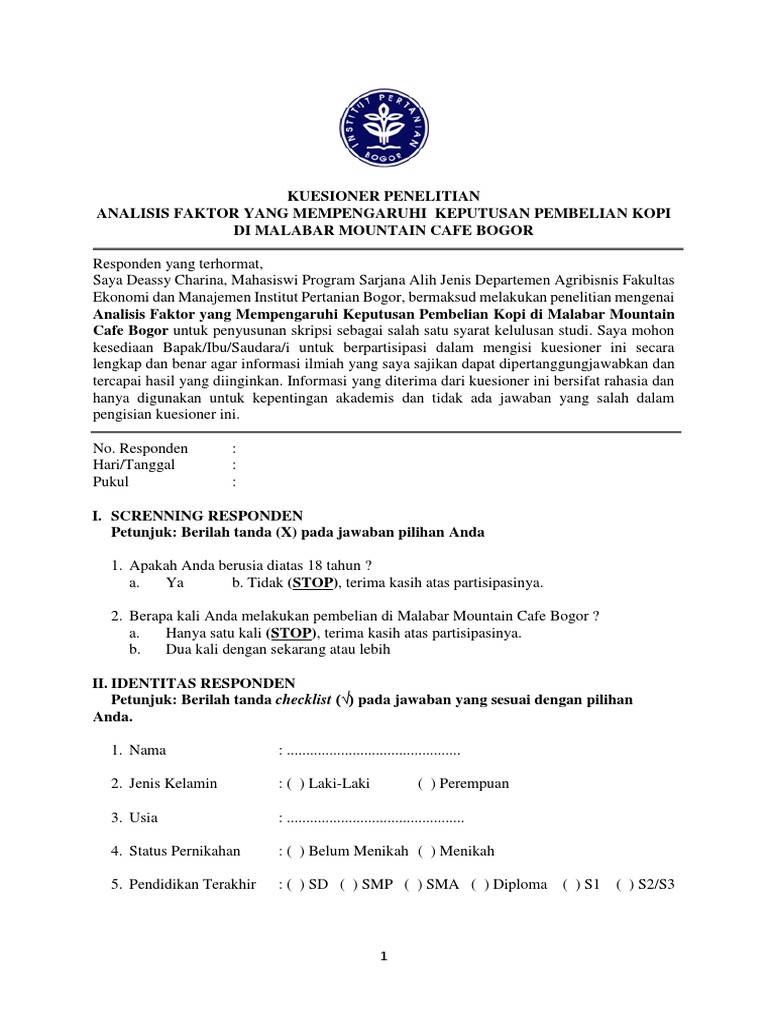 Contoh Kuesioner Penelitian | PDF