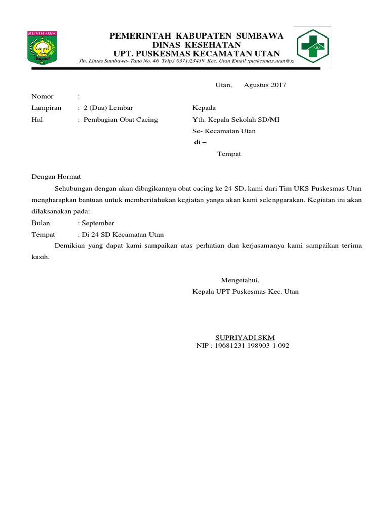 Surat Pembagian Obat Cacing | PDF