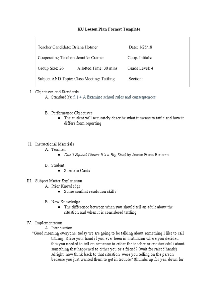 Tattling | PDF | Lesson Plan | Pedagogy
