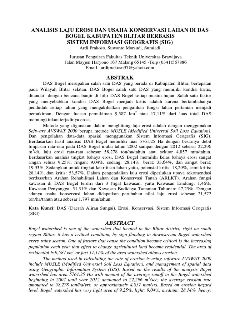 Analisis Laju Erosi Dan Usaha Konservasi Lahan DI DAS Bogel Kabupaten ...