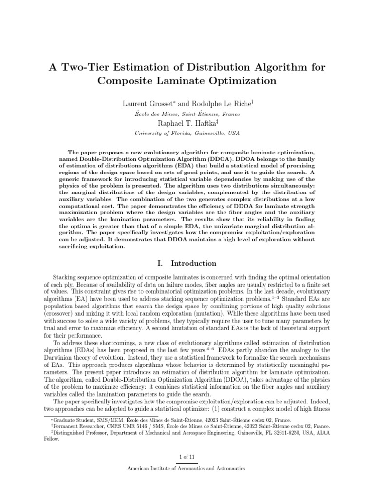 A Two Tier Estimation Of Distribution Algorithm For Composite Laminate Optimization Laurent 