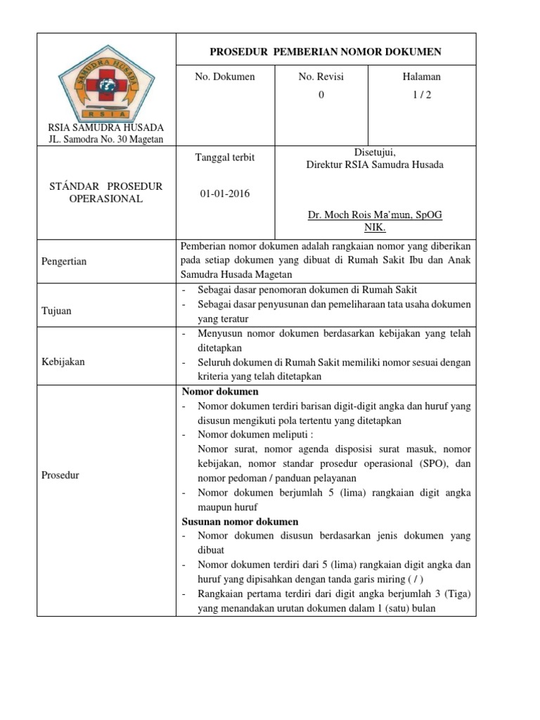 Spo Pemberian Nomor Dokumen | PDF