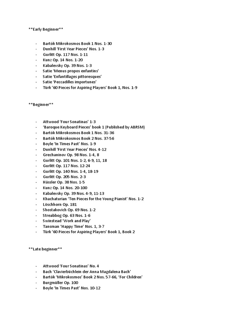 Graded Piano Repertoire for Beginners | PDF | Musical Compositions ...
