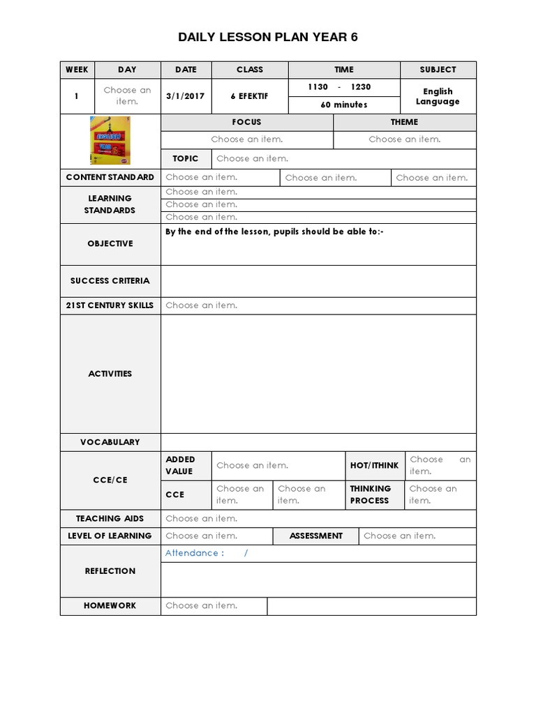 Daily Lesson Plan Year 6: Attendance | Download Free PDF | Lesson Plan ...