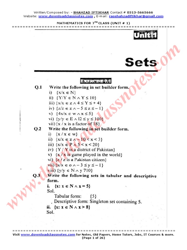 7th Class Math Unit 1 Notes | PDF | Theories Of Aesthetics | Science ...